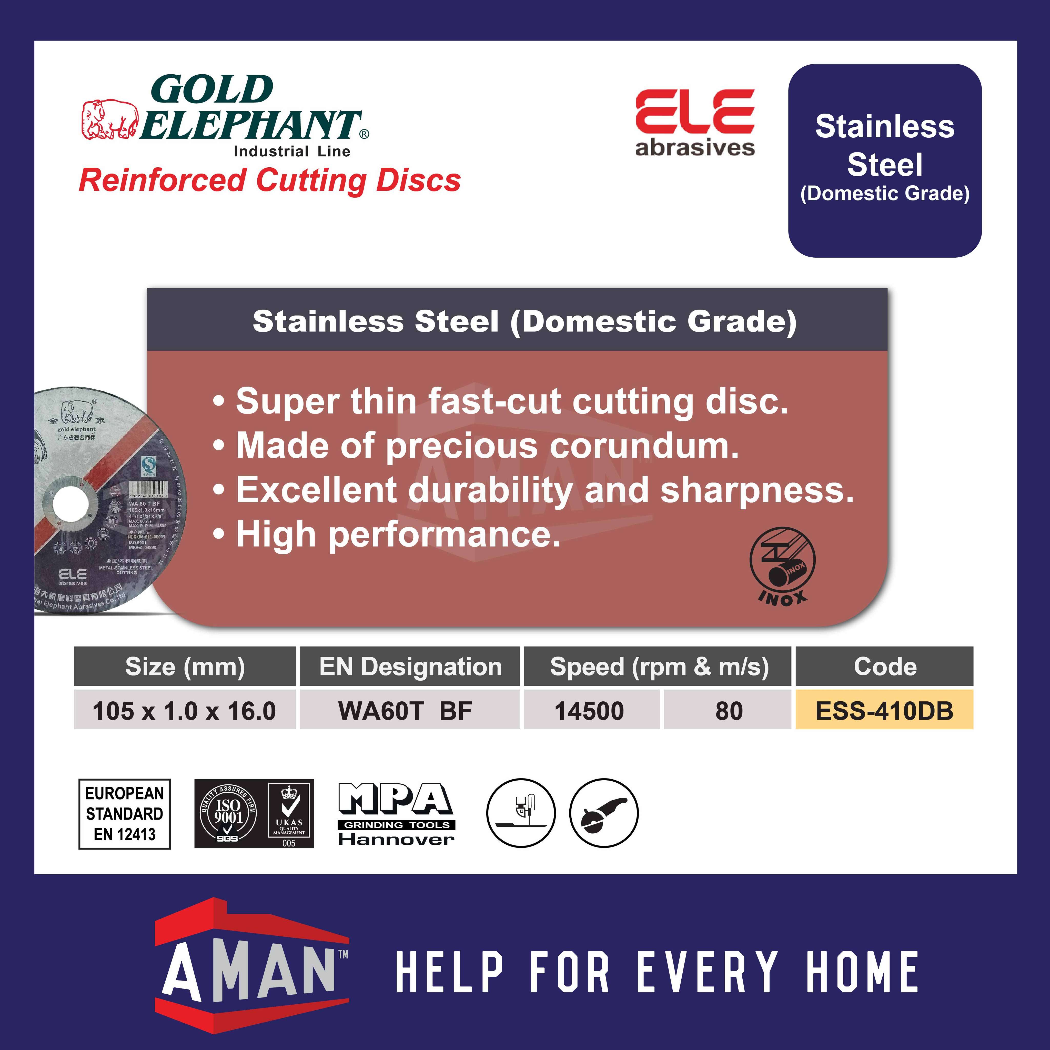 GOLD ELEPHANT Stainless Steel Metal Cutting Disc 4" Reinforced Super ...