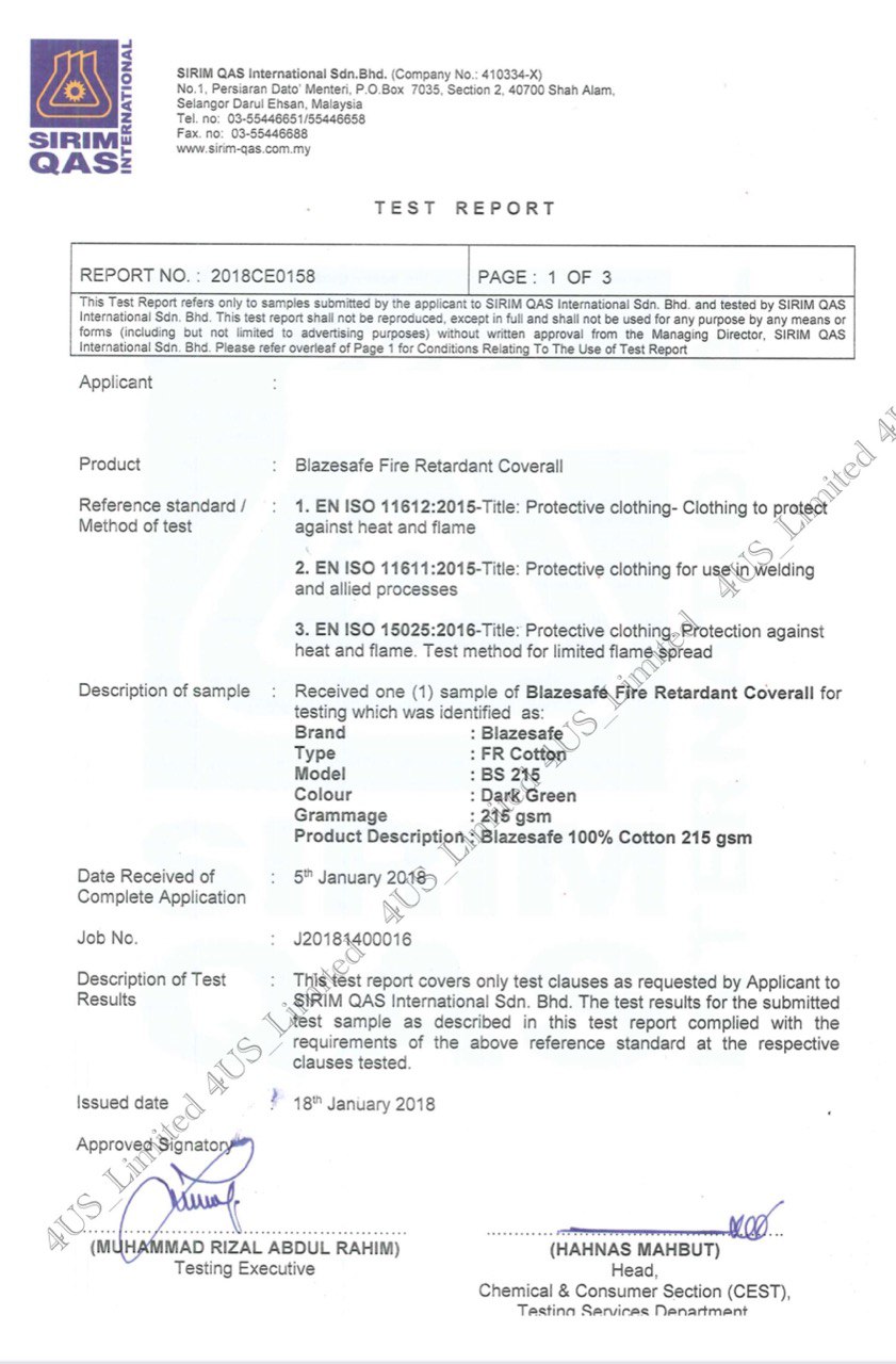 BLAZESAFE FIRE RETARDANT COVERALL FRC (SIRIM) -PPE SAFETY COVERALL ...