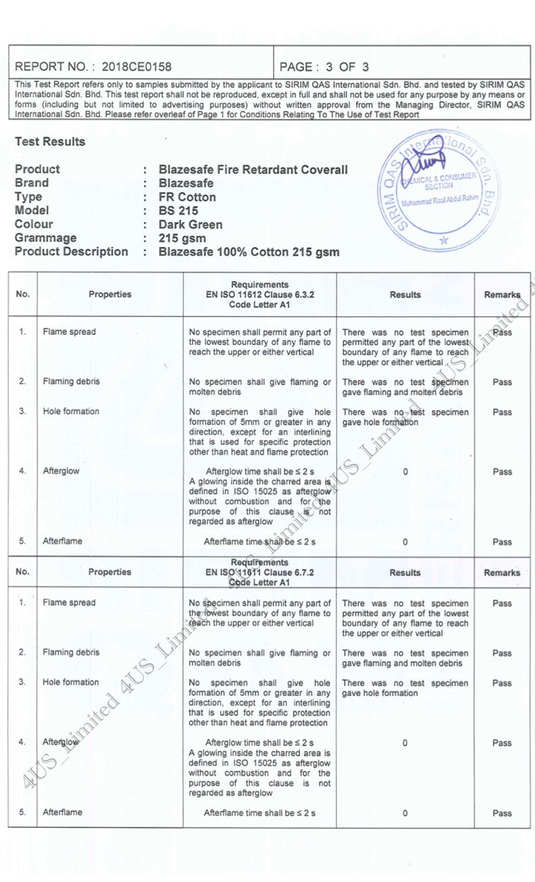 BLAZESAFE FIRE RETARDANT COVERALL FRC (SIRIM) -PPE SAFETY COVERALL ...