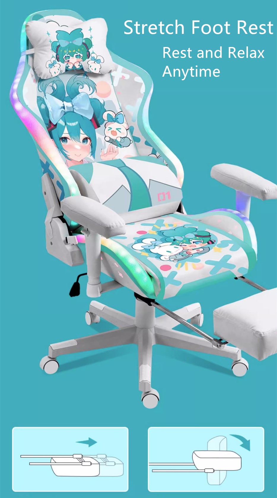 PINK LOVE SLXY HATSUNE MIKU ANIME GIRL GREEN PC GAMING CHAIR | Shopee ...