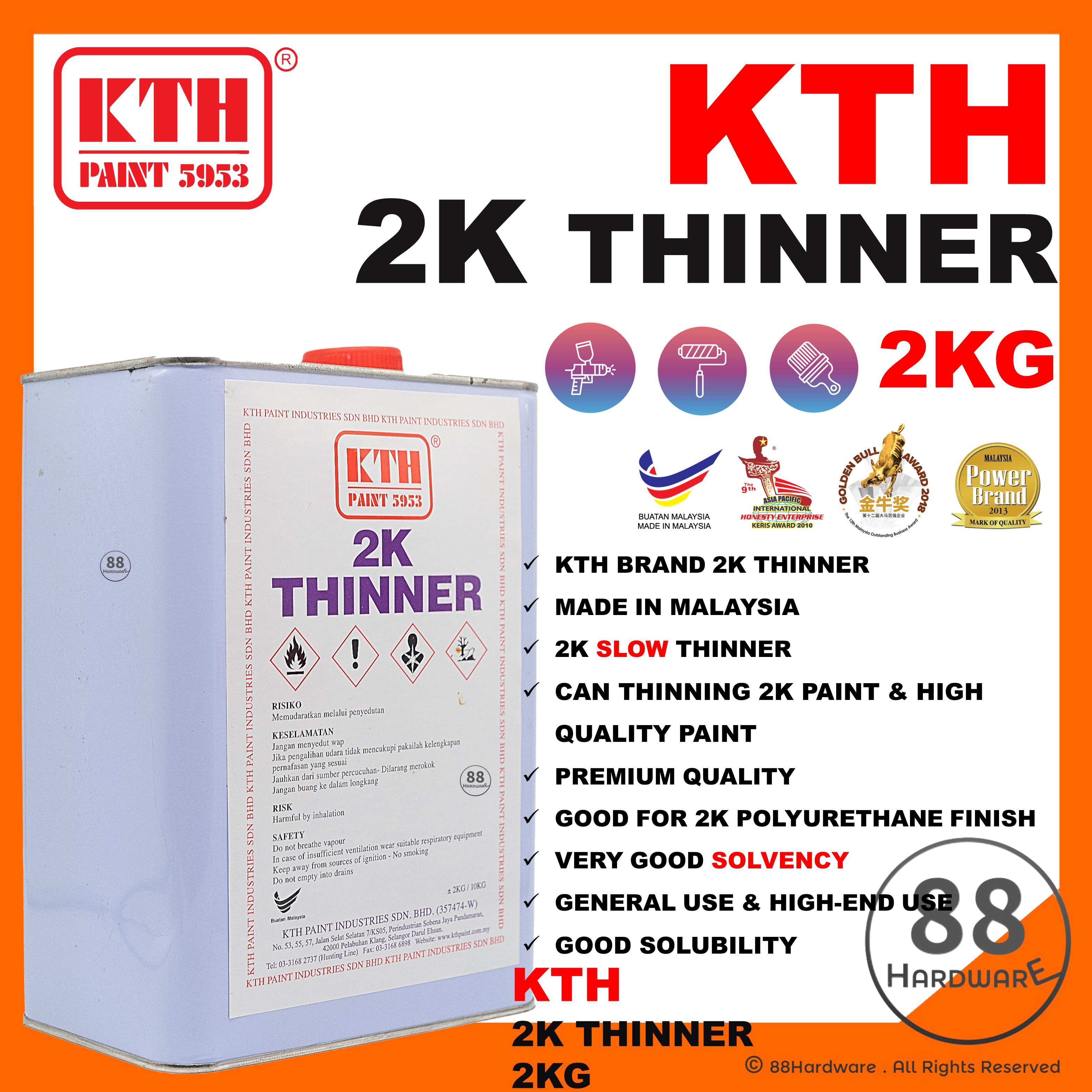 Kth 2kg thinner / thinner 2k / cat kereta 2k bancuh cat paint / thinner tin / 2k slow thinner ...