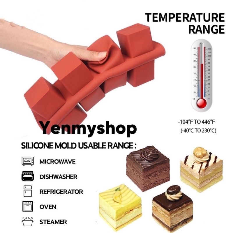 Acuan Silicone Mold 3D Square Mousse Cake Baking Mould Dessert Bakeware ...