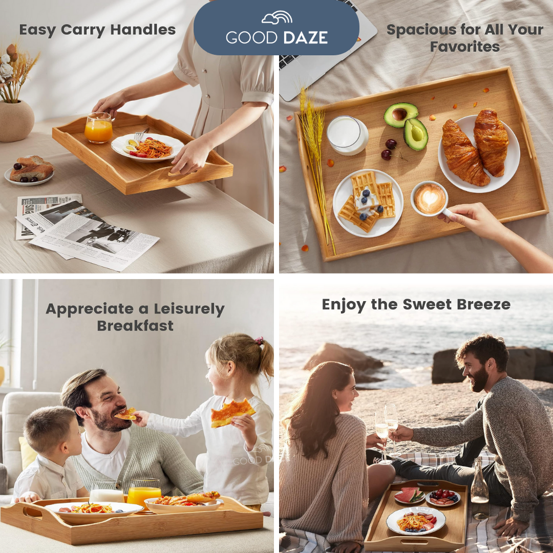 GoodDaze Wooden Serving Tray with Handle Food Tray Wood Tray Makanan ...