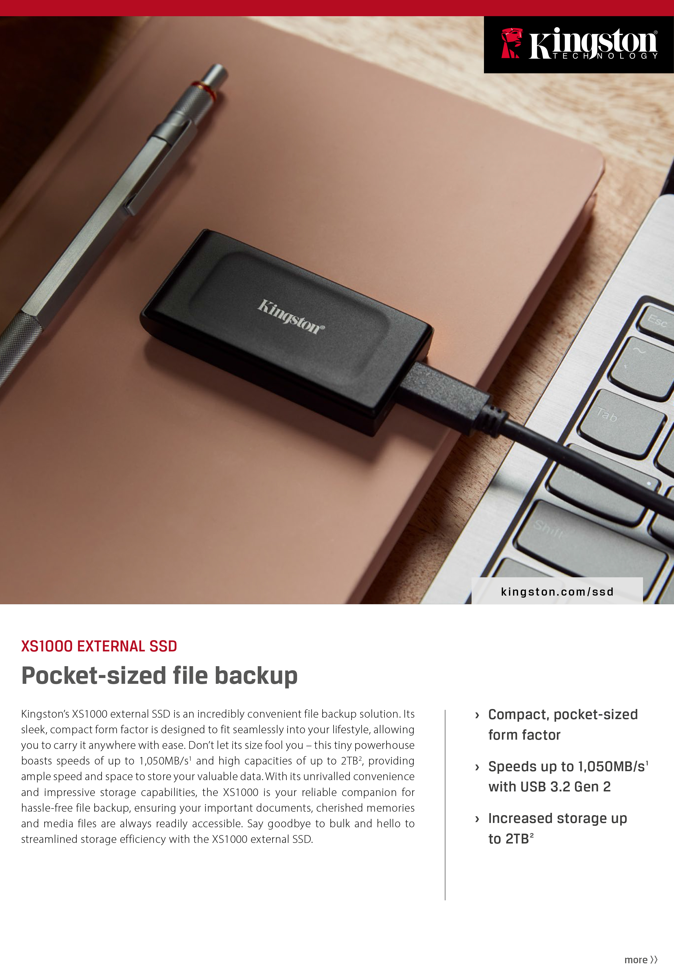 KINGSTON XS1000 External Solid State Drive USB TYPE-C 3.2 GEN 2 SPEED ...