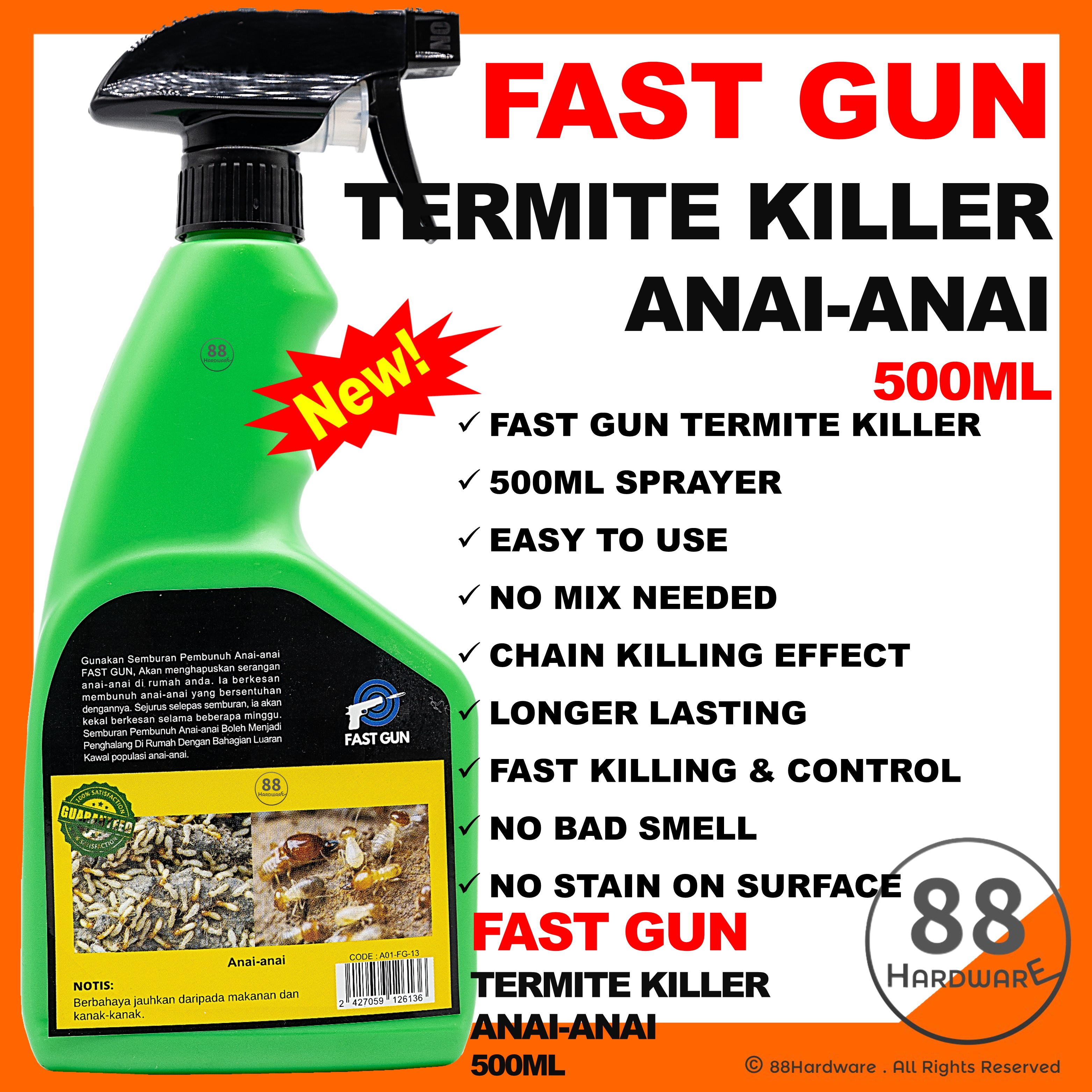 FAST GUN anai killer TERMITE spray 500ML / racun anai anai termite bait / ubat anai anai / anai ...