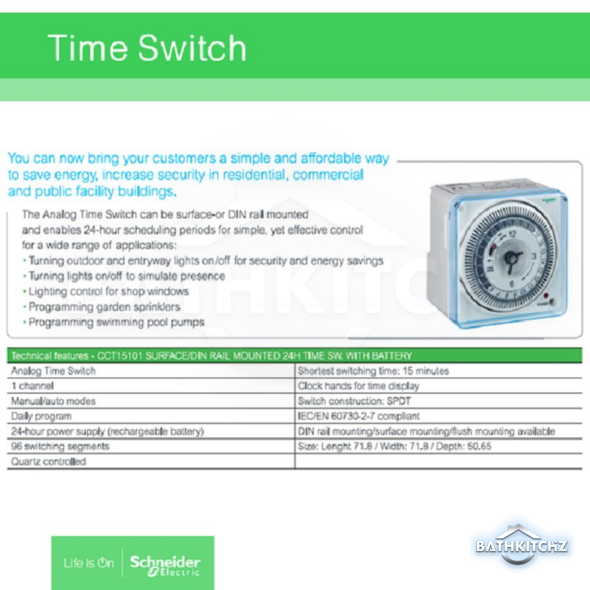 SCHNEIDER x BATHKITCHZ CCT15101 24H/16A Analogue Time Switch Timer with ...