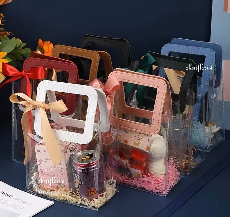 TRANSPARENT PAPER BAG BEG Tote Paper Plastic PVC Flower Bouquet Bunga ...