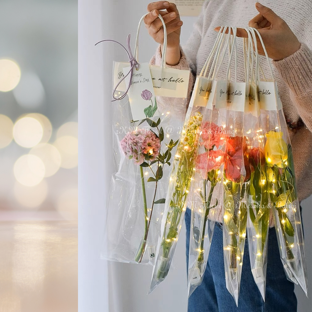 TRANSPARENT PAPER BAG BEG Tote Paper Plastic PVC Flower Bouquet Bunga ...