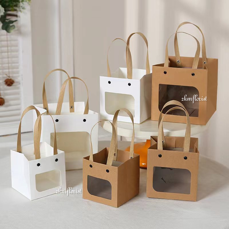 TRANSPARENT PAPER BAG BEG Tote Paper Plastic PVC Flower Bouquet Bunga ...