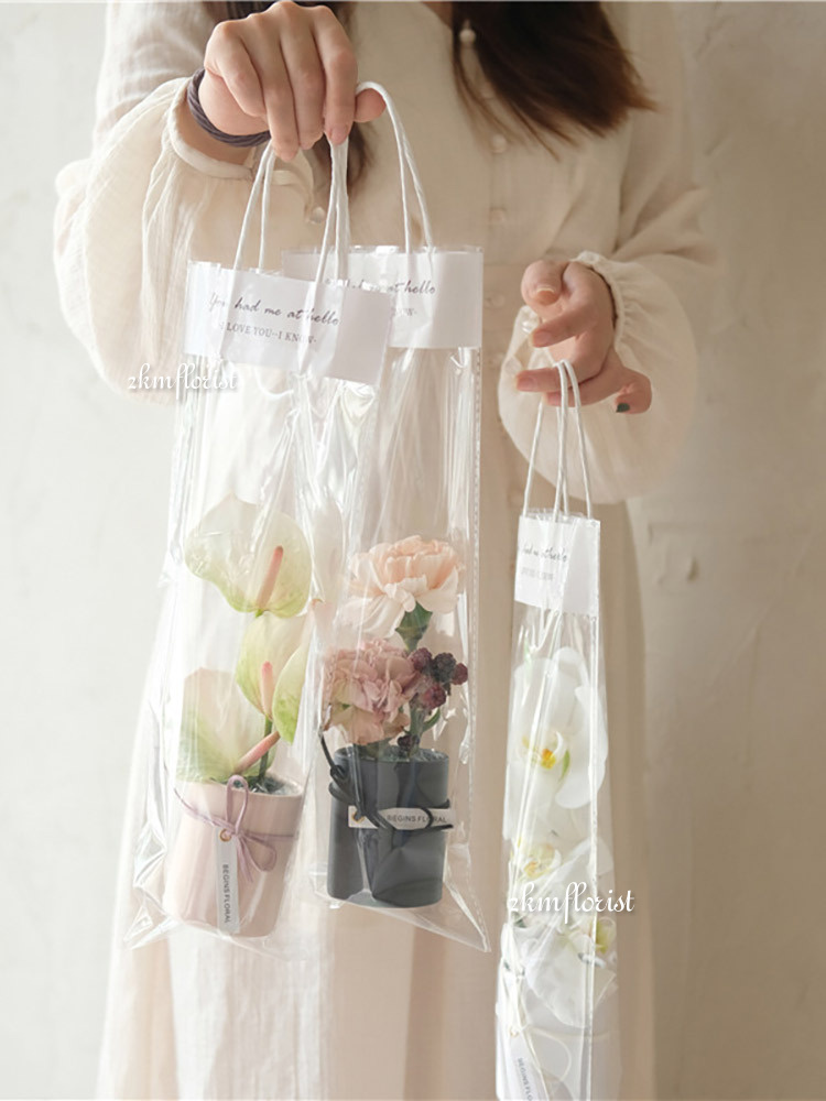 TRANSPARENT PAPER BAG BEG Tote Paper Plastic PVC Flower Bouquet Bunga ...