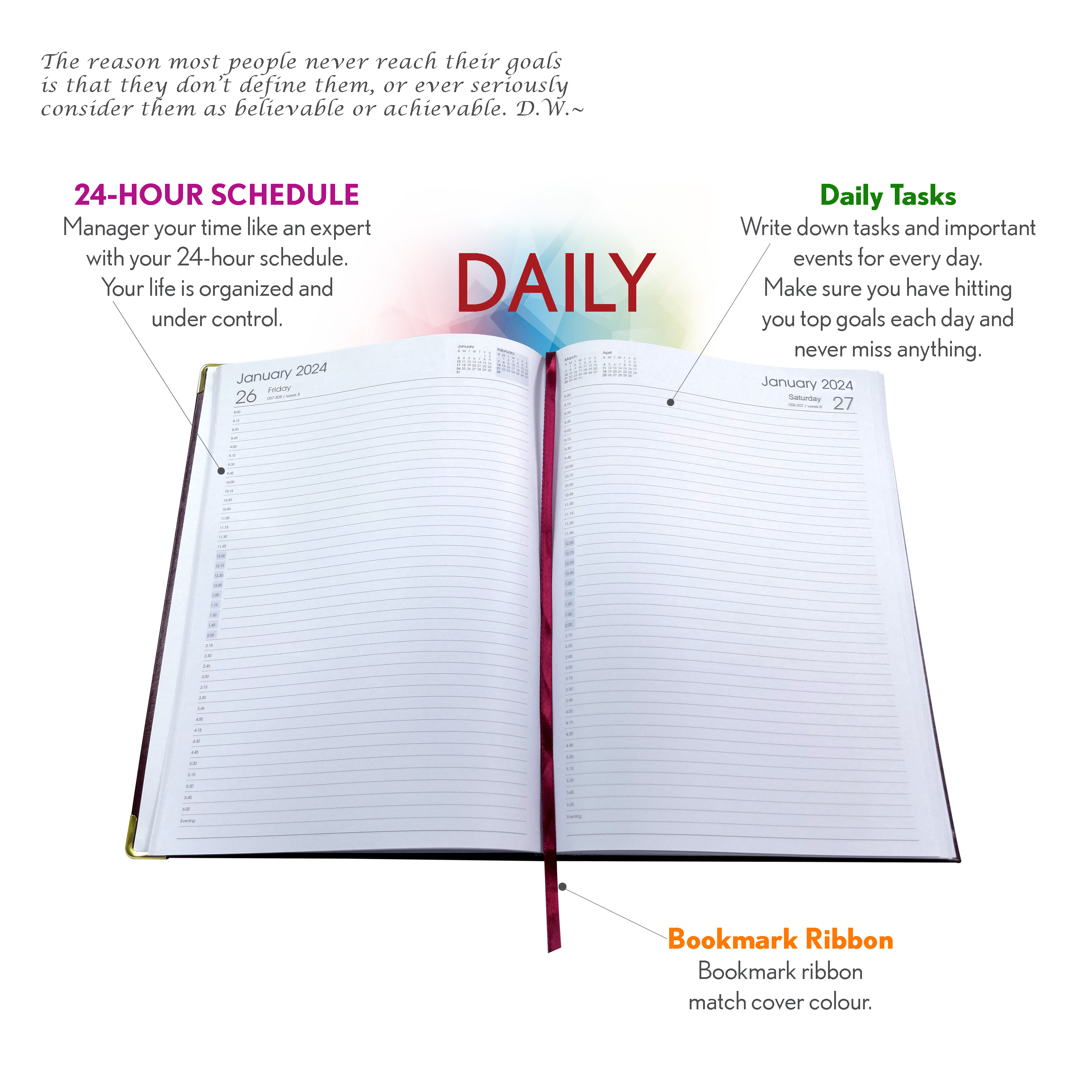 2024 A4 B5 A5 B6 Diary planner Malaysia One Day a Page Padded Front ...