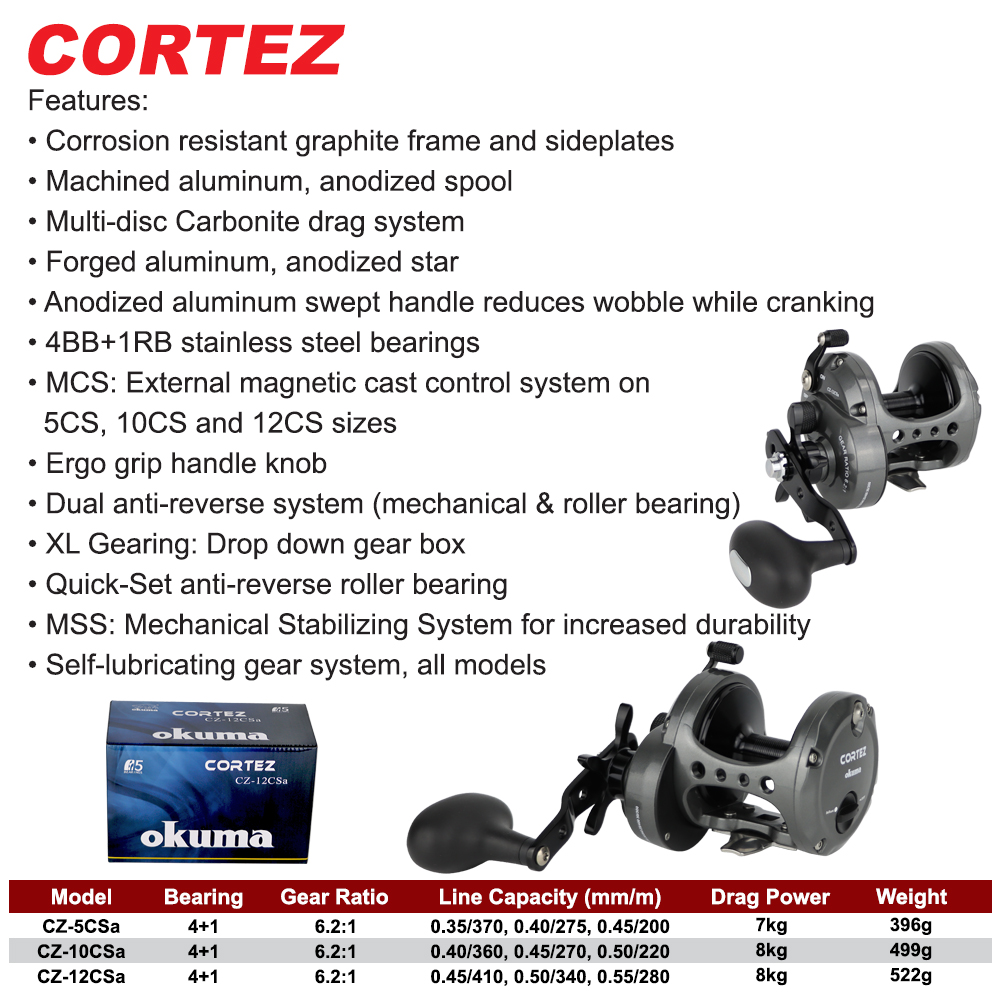 (7kg-8kg Max Drag) Okuma Cortez Drum Overhead Trolling Fishing Reel ...