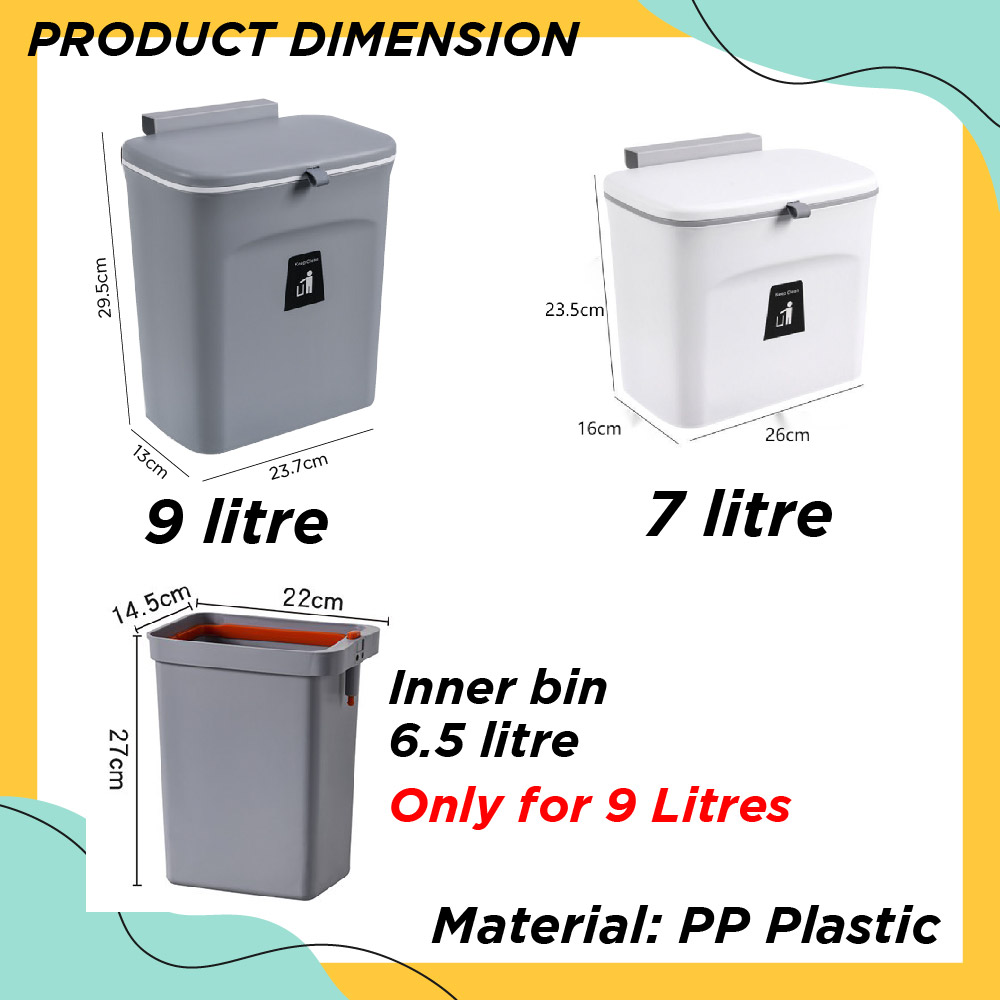 Borong365 7L 9L Wall Mounted Rubbish Bin Kitchen Dustbin Trash Cabinet ...