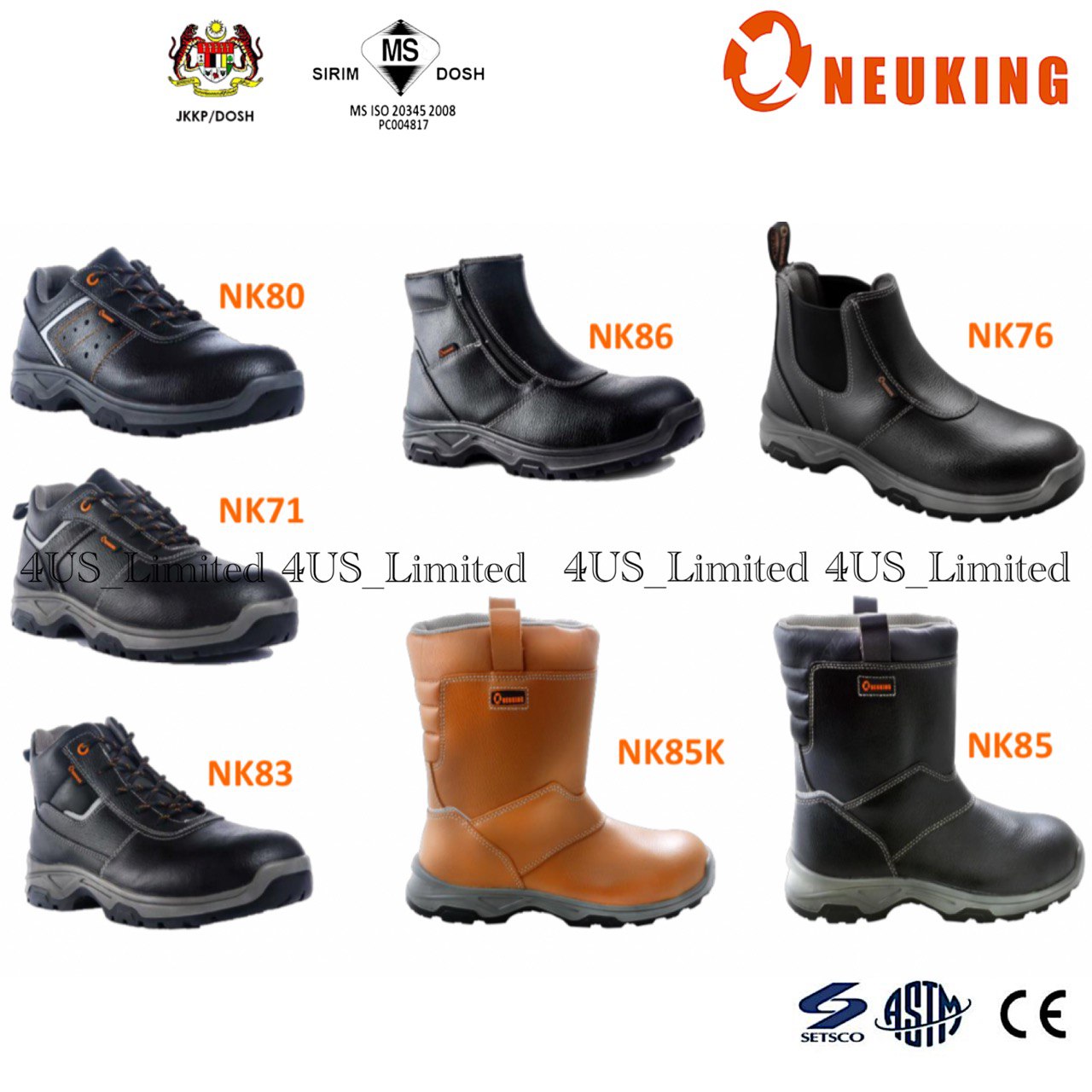 NEUKING Safety Shoes NK71 / NK76 / NK80 / NK83 / NK85 / NK85K / NK86 ...