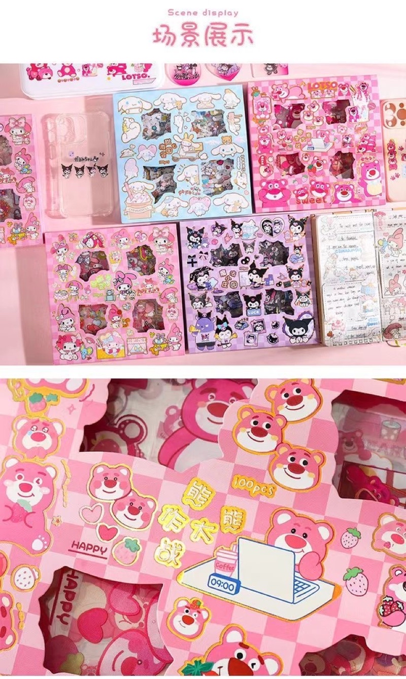 Sanrio Sticker 100 Sheet Transparent Cute Cartoon Sticker Gift Box DIY ...