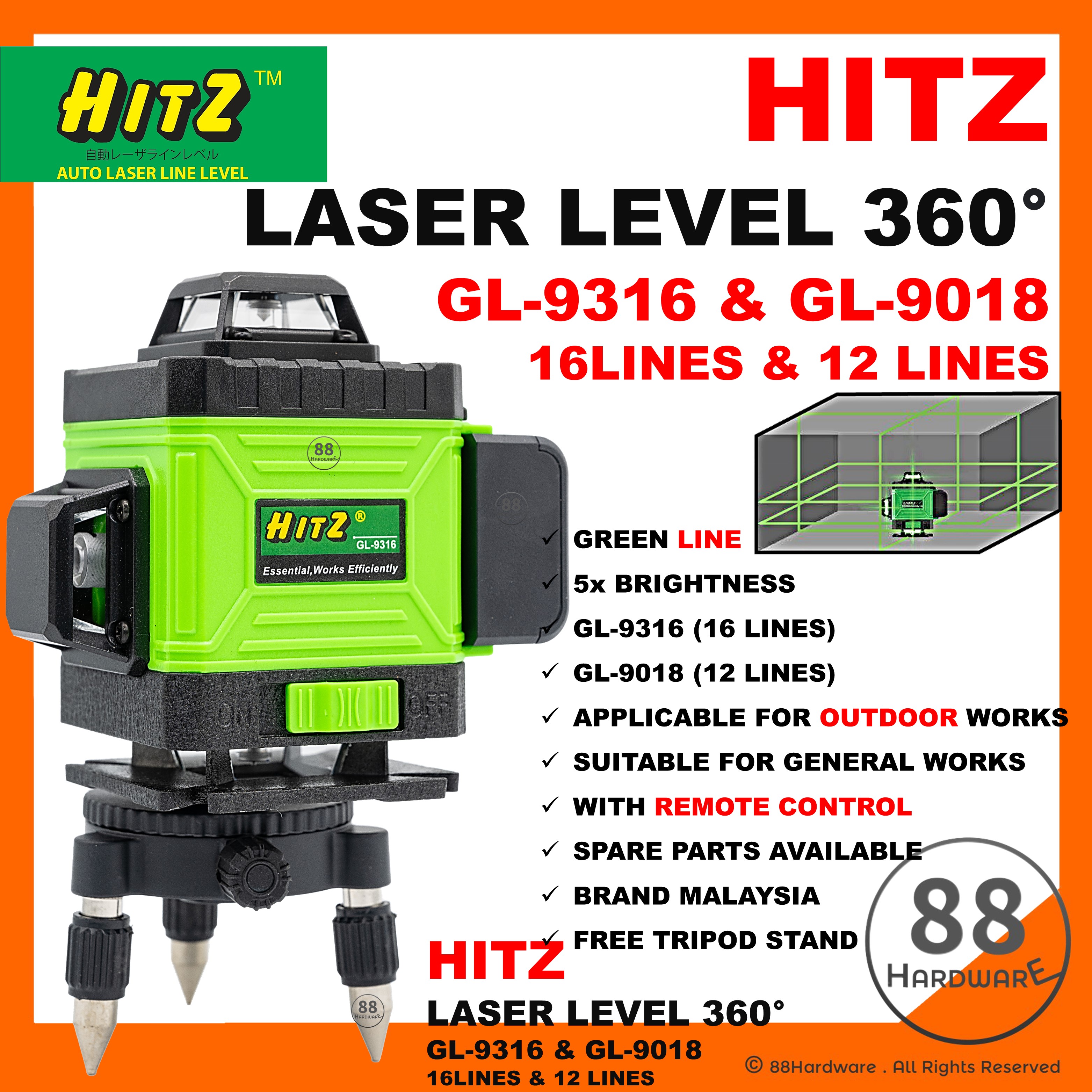 HITZ GL9316 9018 Water level laser machine / 12 16 Line Laser / laser ...