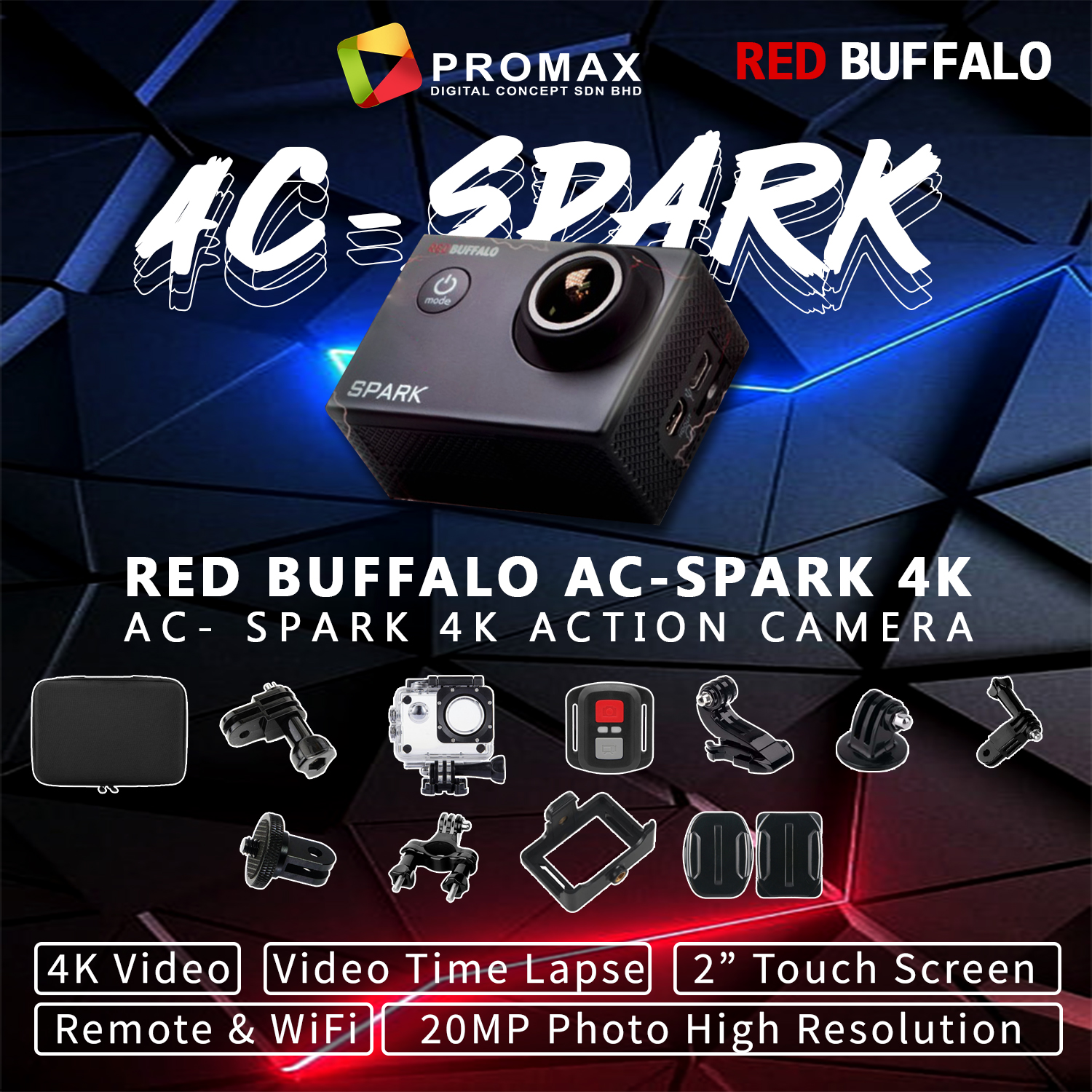 RED BUFFALO AC- Spark / AC- STORM 4K 60fps Dual LCD 4k 60fps Sport ...