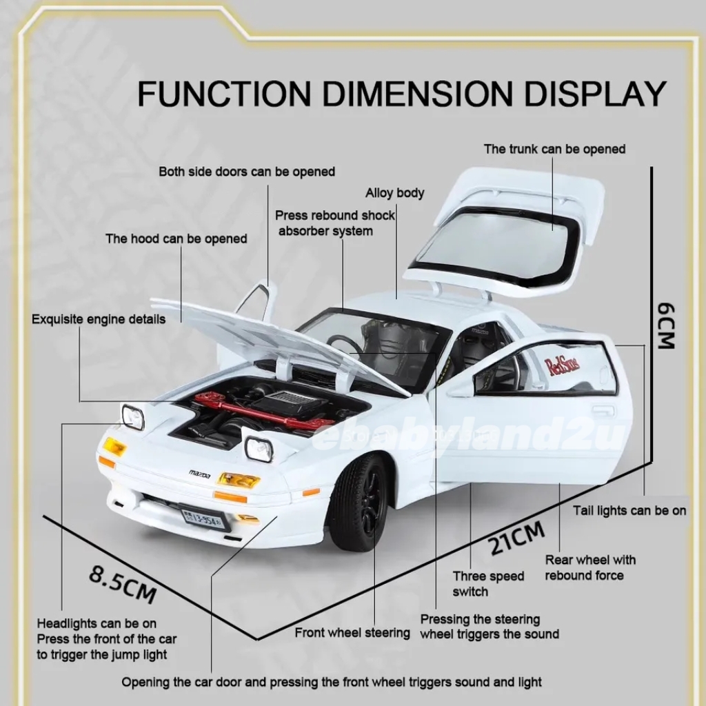 Die Cast 1:24 Scale Mazda RX7 FC3S Initial D JDM Diecast Vehicle Models ...