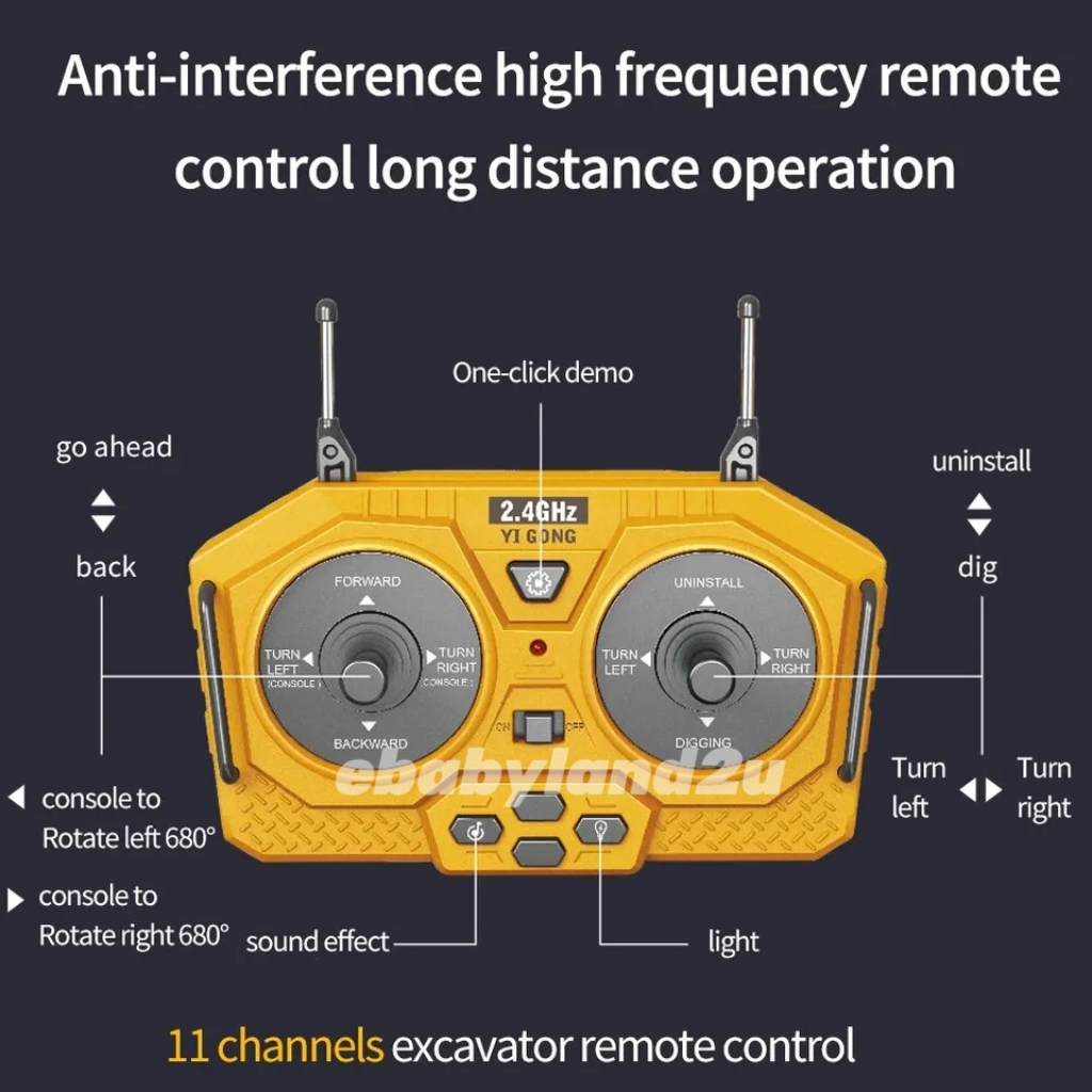 1:20 RC Excavator YiGong 11Ch 2.4Ghz Remote Control Construction Series ...