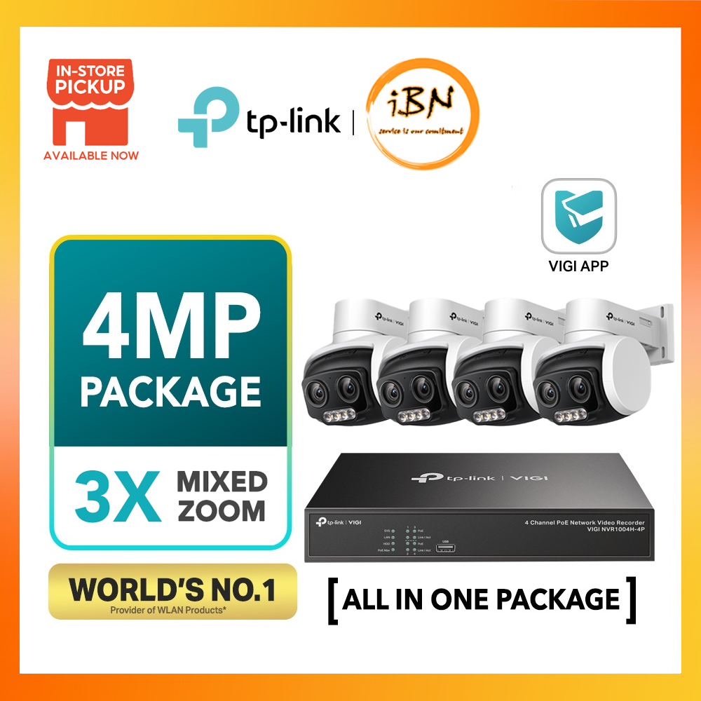 TP-Link 4MP AI CCTV 3xZoom Outdoor Bundle Full-Color Pan Tilt Wired IP ...