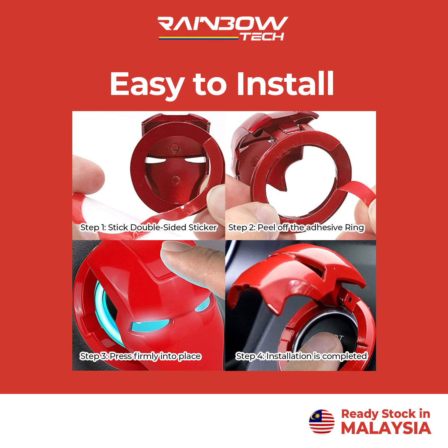 RBTECH Universal Car Engine Start Stop Push Button Switch Cover Ironman ...