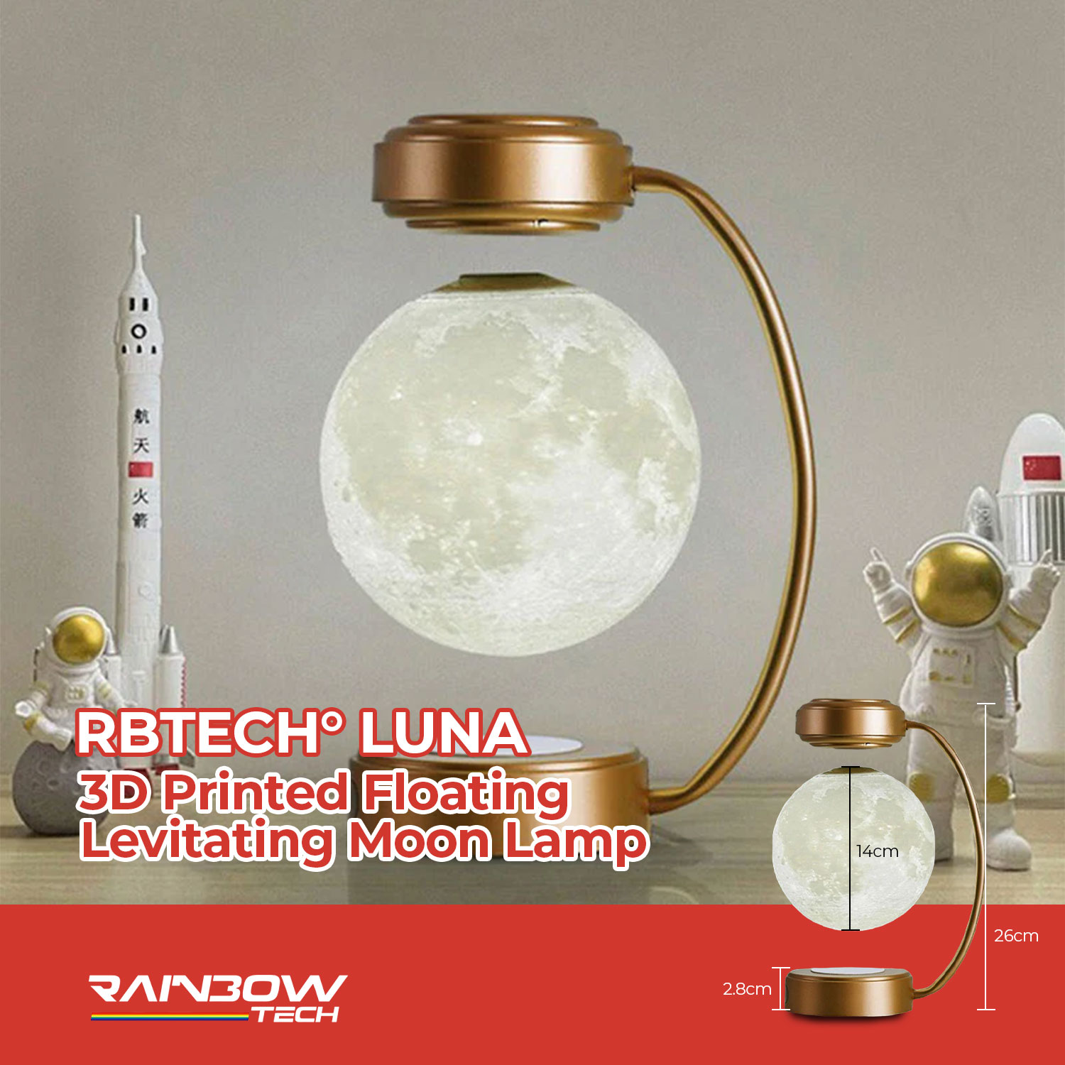 RBTECH LUNA 3D Moon Lamp Floating Levitating Night Light Rotating LED ...