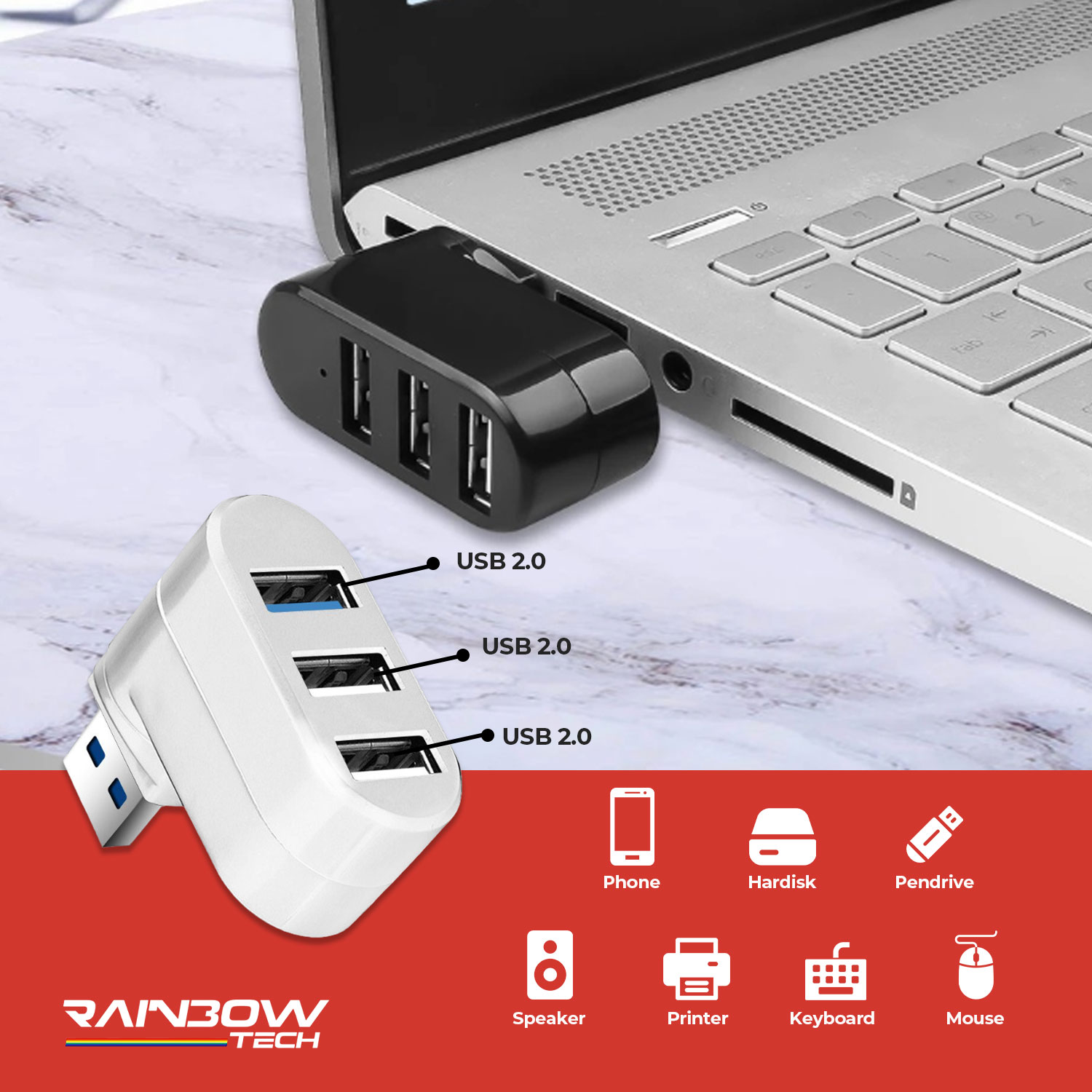 Rotating USB Hub 3.0 Adapter High-Speed U Disk Reader 3 Ports USB Hub 3 ...