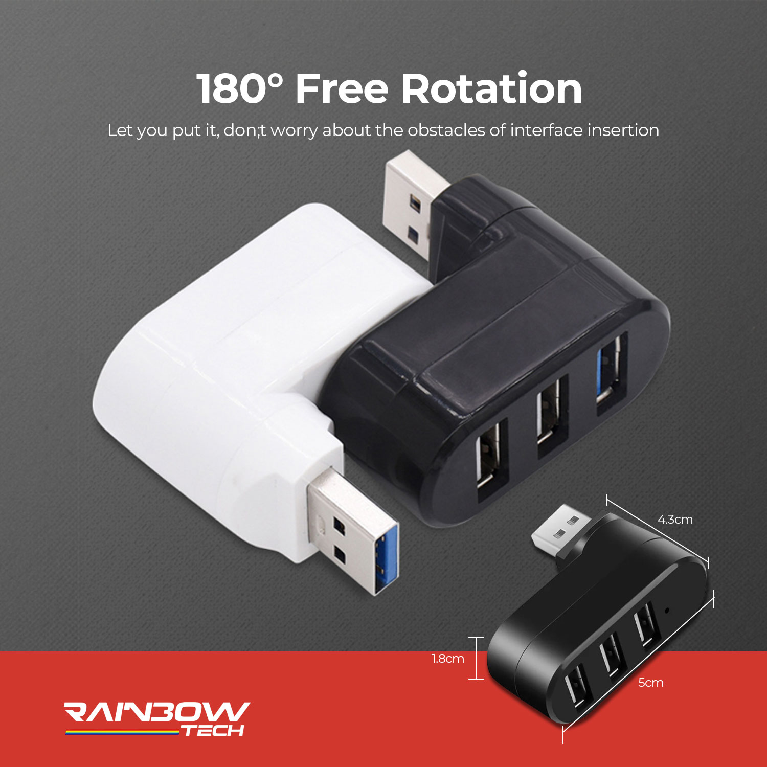 Rotating USB Hub 3.0 Adapter High-Speed U Disk Reader 3 Ports USB Hub 3 ...