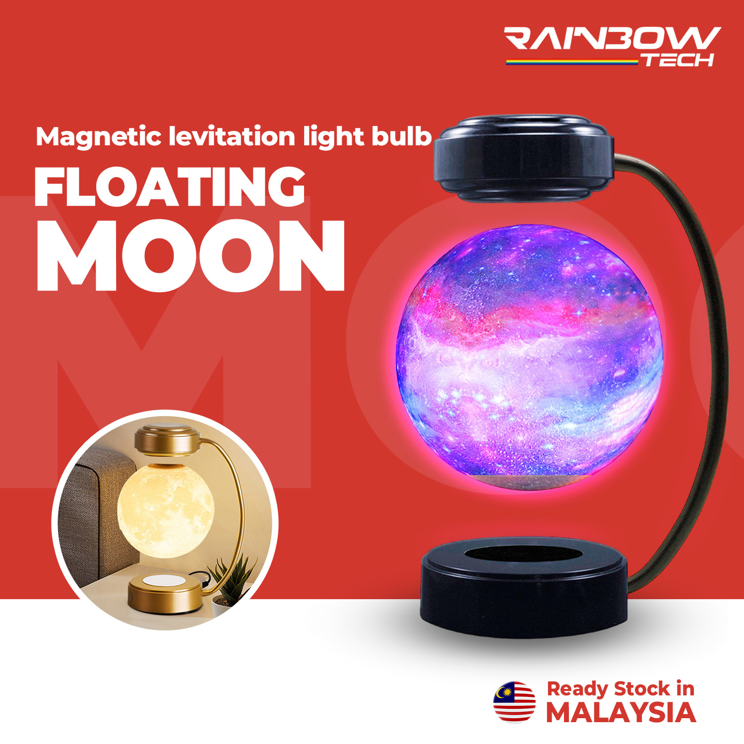 RBTECH LUNA 3D Moon Lamp Floating Levitating Night Light Rotating LED ...
