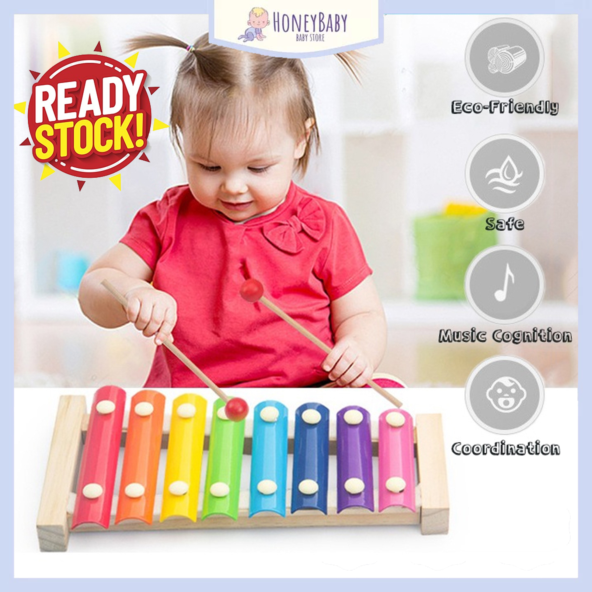 Kids Musical Colorful 8 Tones Hand Knock Baby Toys Wooden Xylophone ...