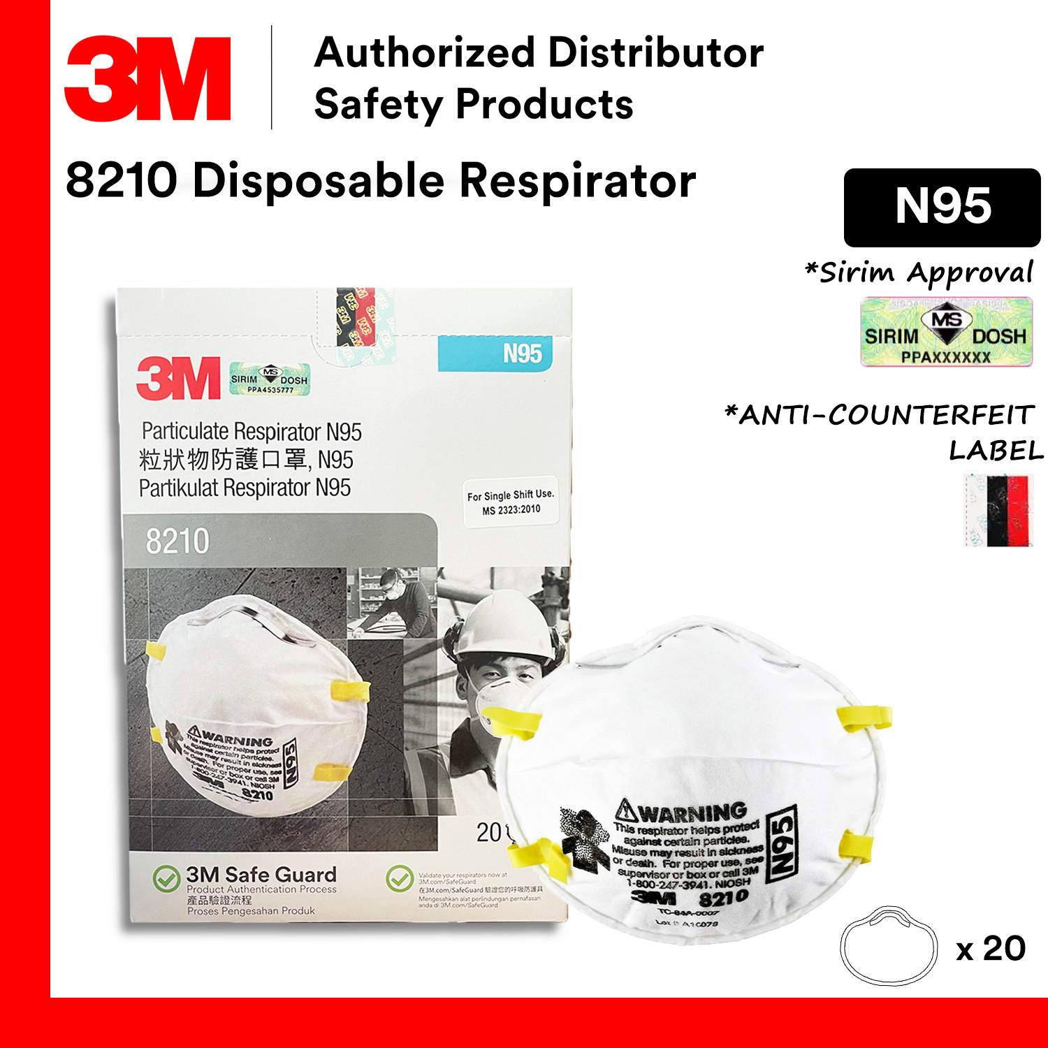 3M 8210 8110S(Small Size) 8210V N95 Particulate Respirator Haze Dust ...