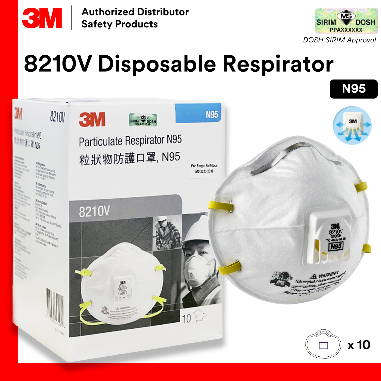3M 8210 8110S(Small Size) 8210V N95 Particulate Respirator Haze Dust Mask/ Flu Prevention ...
