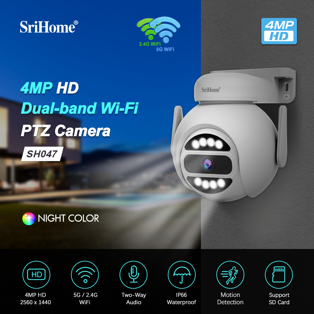 SRIHOME CCTV SH047 5G Wifi Wireless IP Security Camera Outdoor: PTZ, Two-Way Voice, Night Vision ...