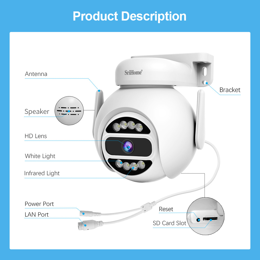SRIHOME CCTV SH047 5G Wifi Wireless IP Security Camera Outdoor: PTZ ...