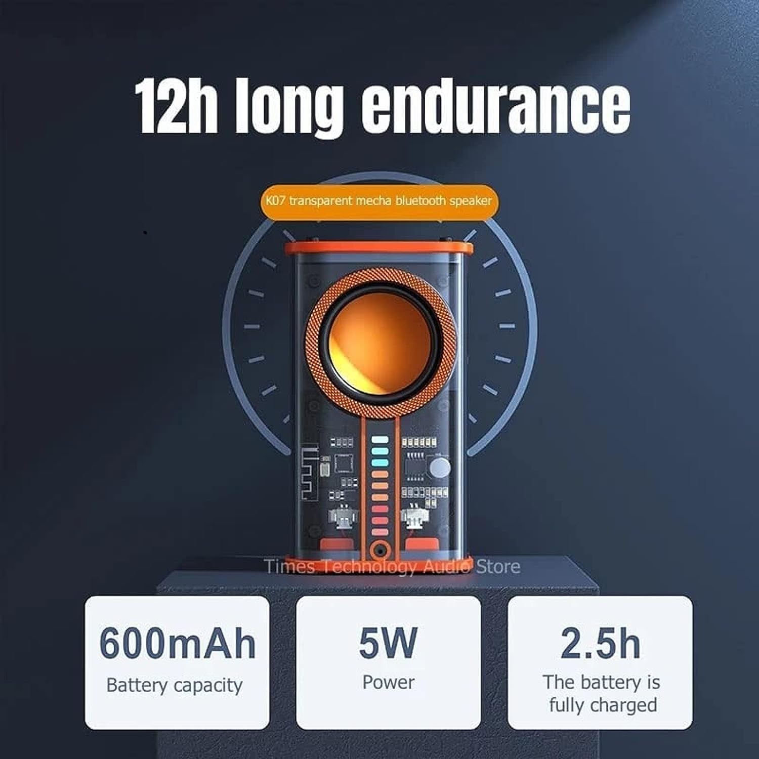 Portable Speaker Bluetooth Bass | TWS Wireless Stereo Transparent 3D Spiker Blutooth Armour K07 ...