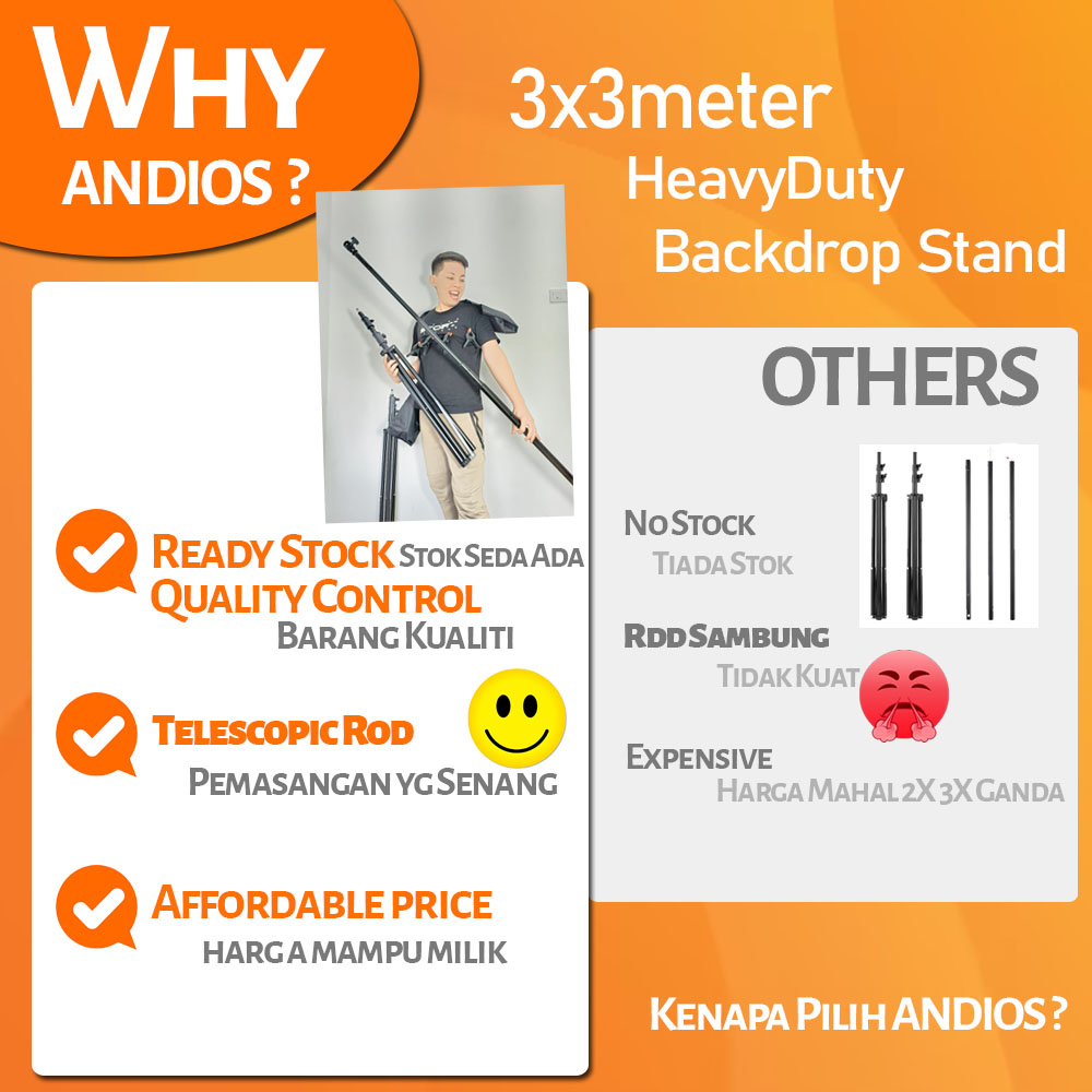ANDIOS Heavy Duty 3x3m Backdrop Stand Telescopic Background Studio Tahan Lasak 3m Kaki Green ...