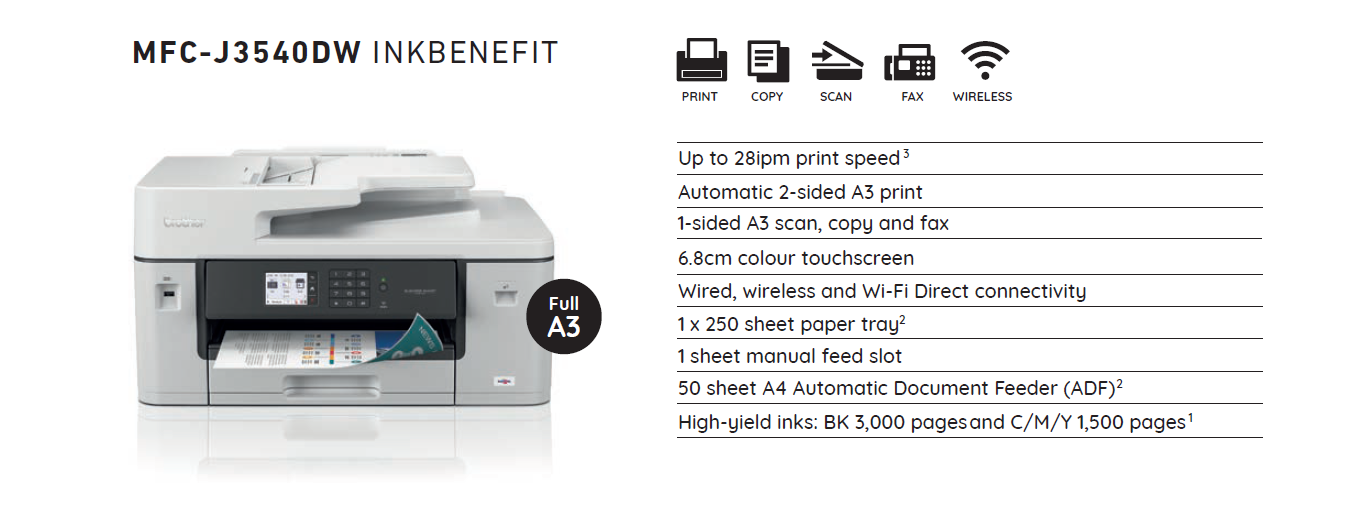 Brother Color Inkjet Printer A3 A4 4in1 Wireless MFC-J3540DW | ADF ...