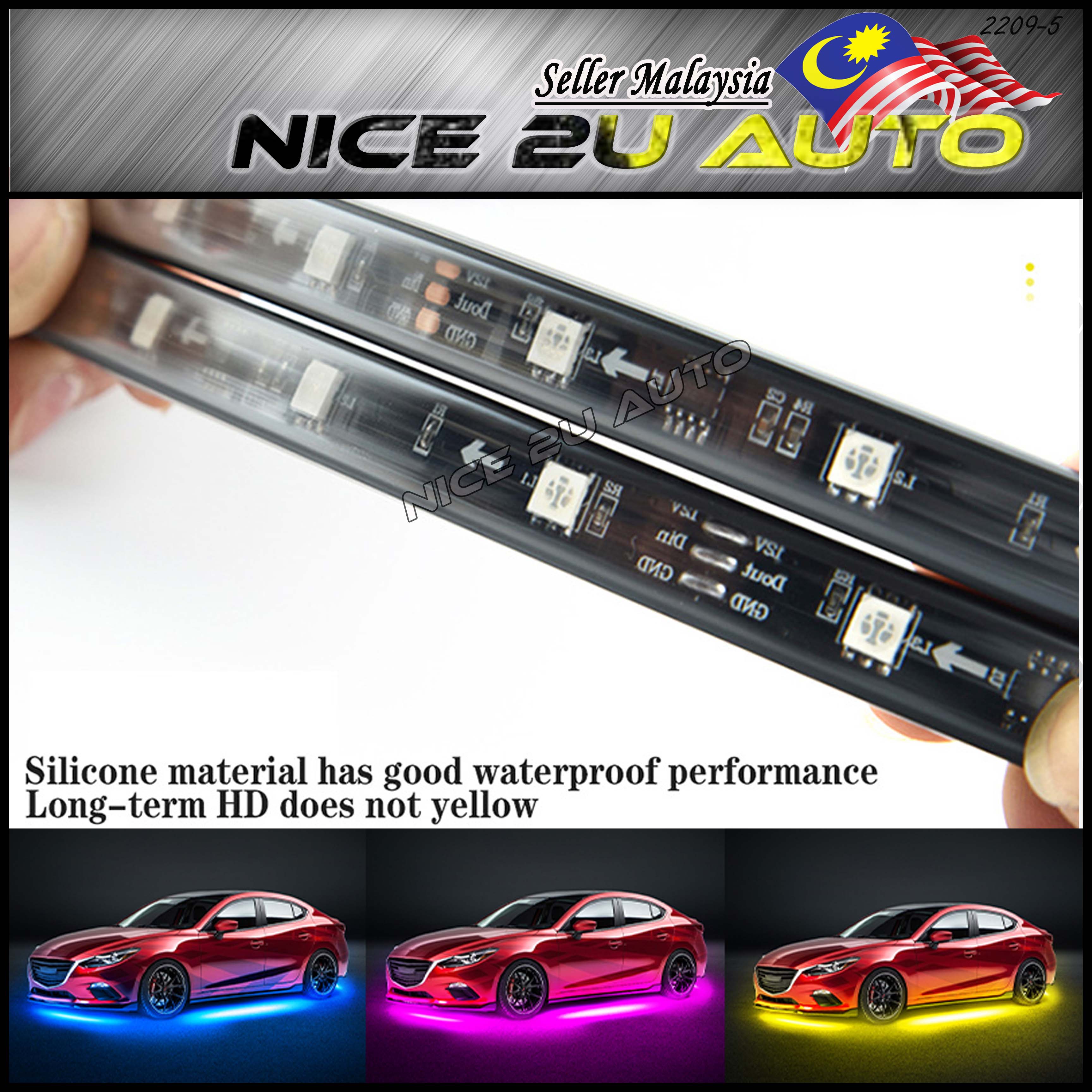4pcs RGB LED Under Car Tube Strip Underbody Glow Neon Light Kit ...