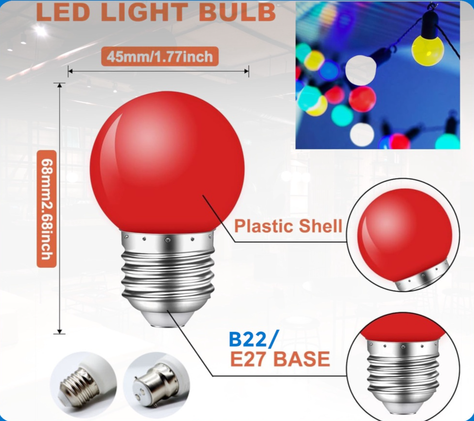 (Lampu Raya) LED Bulb 3W Ping Pong Light Bulb E27/B22 (Red/Yellow/Green ...