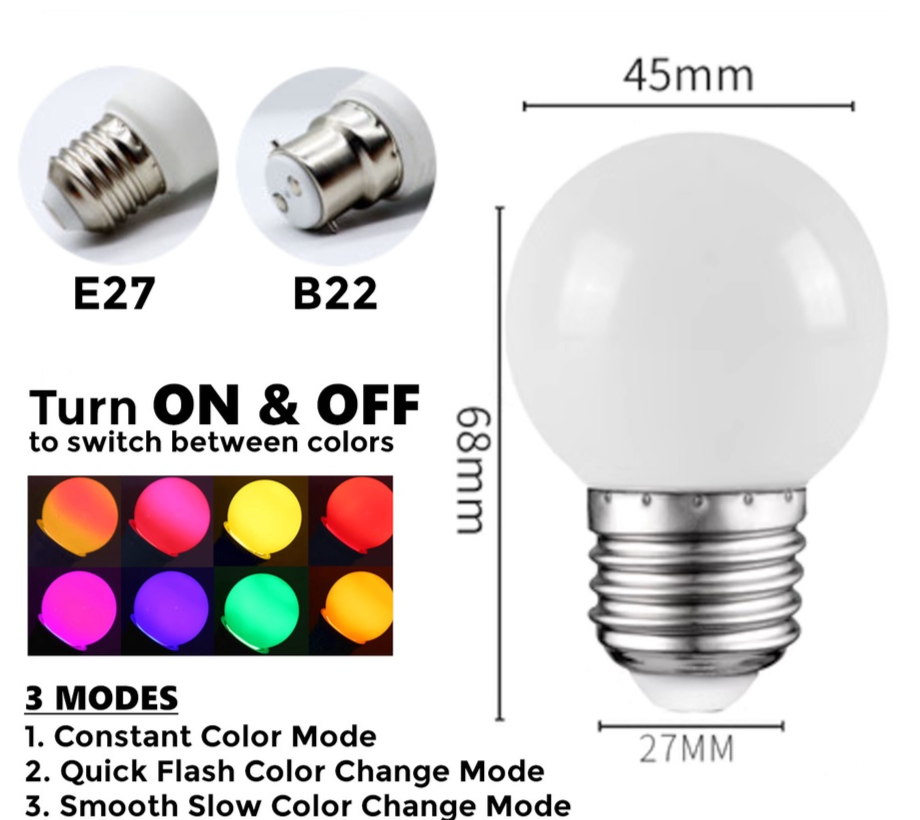 (Lampu Raya) LED Bulb 3W Ping Pong Light Bulb E27/B22 (Red/Yellow/Green/Blue/White/Pink/Purple ...