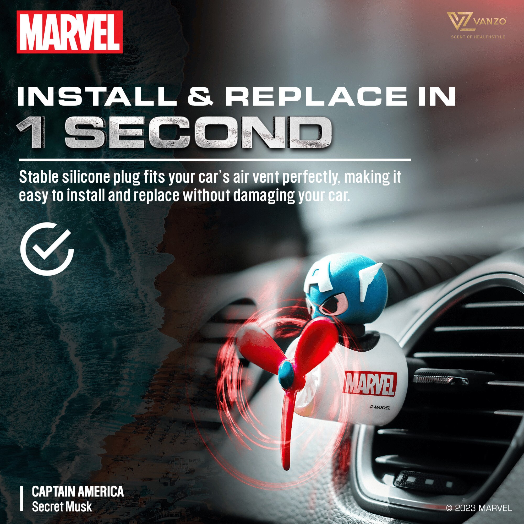Vanzo x Marvel Hero Series Car Vent Perfume ( Iron Man Captain America ...