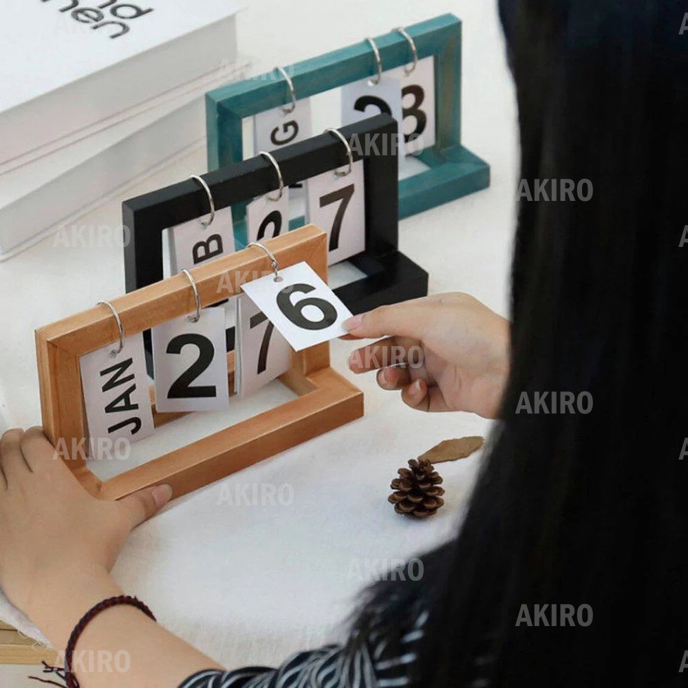AKIRO Wooden Page-Turning Calender Home Desktop Office Table Decor DIY ...