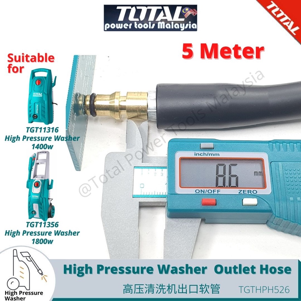 TOTAL High Pressure Washer / Water Jet Outlet Hose 5M Suitable For ...