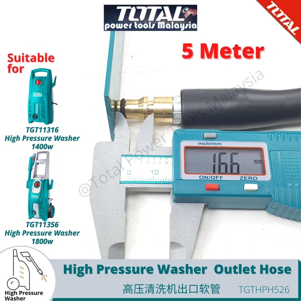 TOTAL High Pressure Washer / Water Jet Outlet Hose 5M Suitable For ...