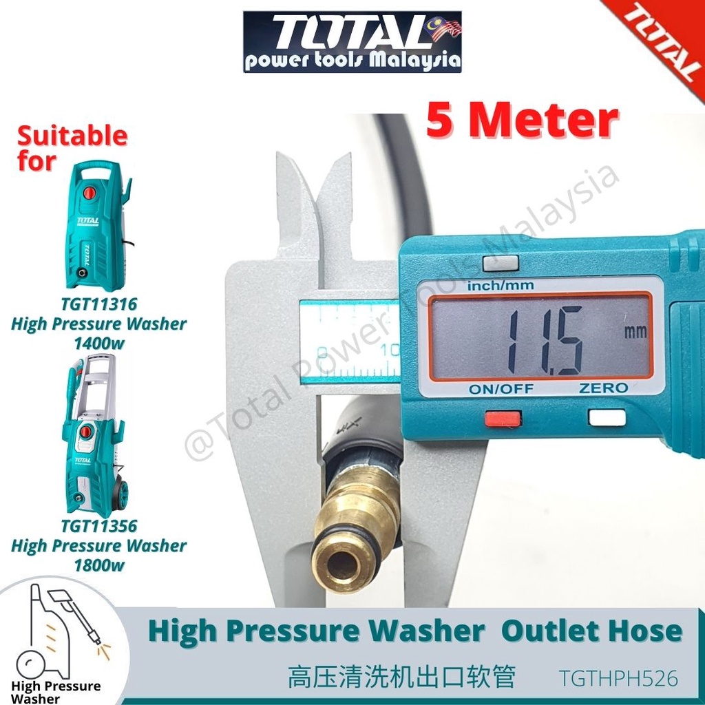 TOTAL High Pressure Washer / Water Jet Outlet Hose 5M Suitable For ...