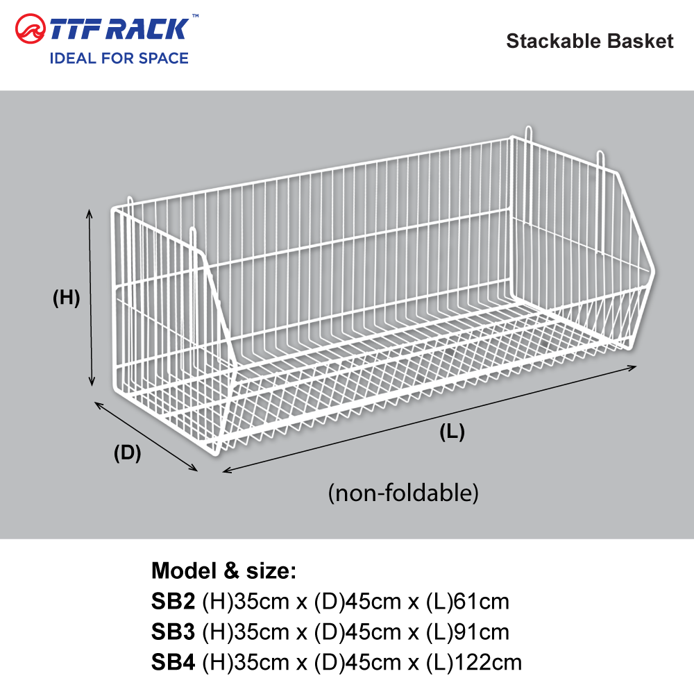 TTF Rack™ (SB) Stackable Basket with 1 Layer Wire Mesh Rak Kedai Retail ...