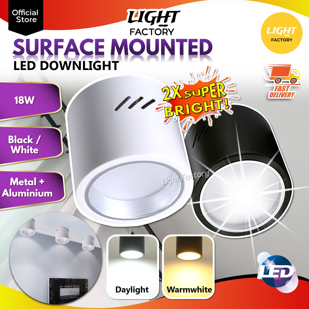 LED Surface Downlight Round 4.6" / 6" 18W Milo Tin Surface Mounted ...