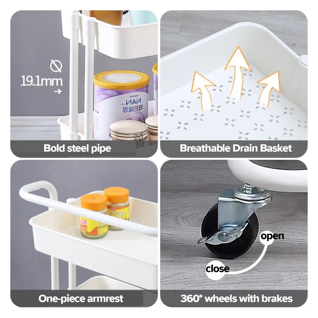 Kitchen Trolley Full Set 3/4 tier Rolling Utility Cart Bedroom Storage ...