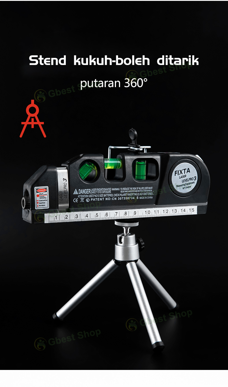 4in1 Infrared Laser Level Tripod Horizontal Vertical Cross laser ruler ...