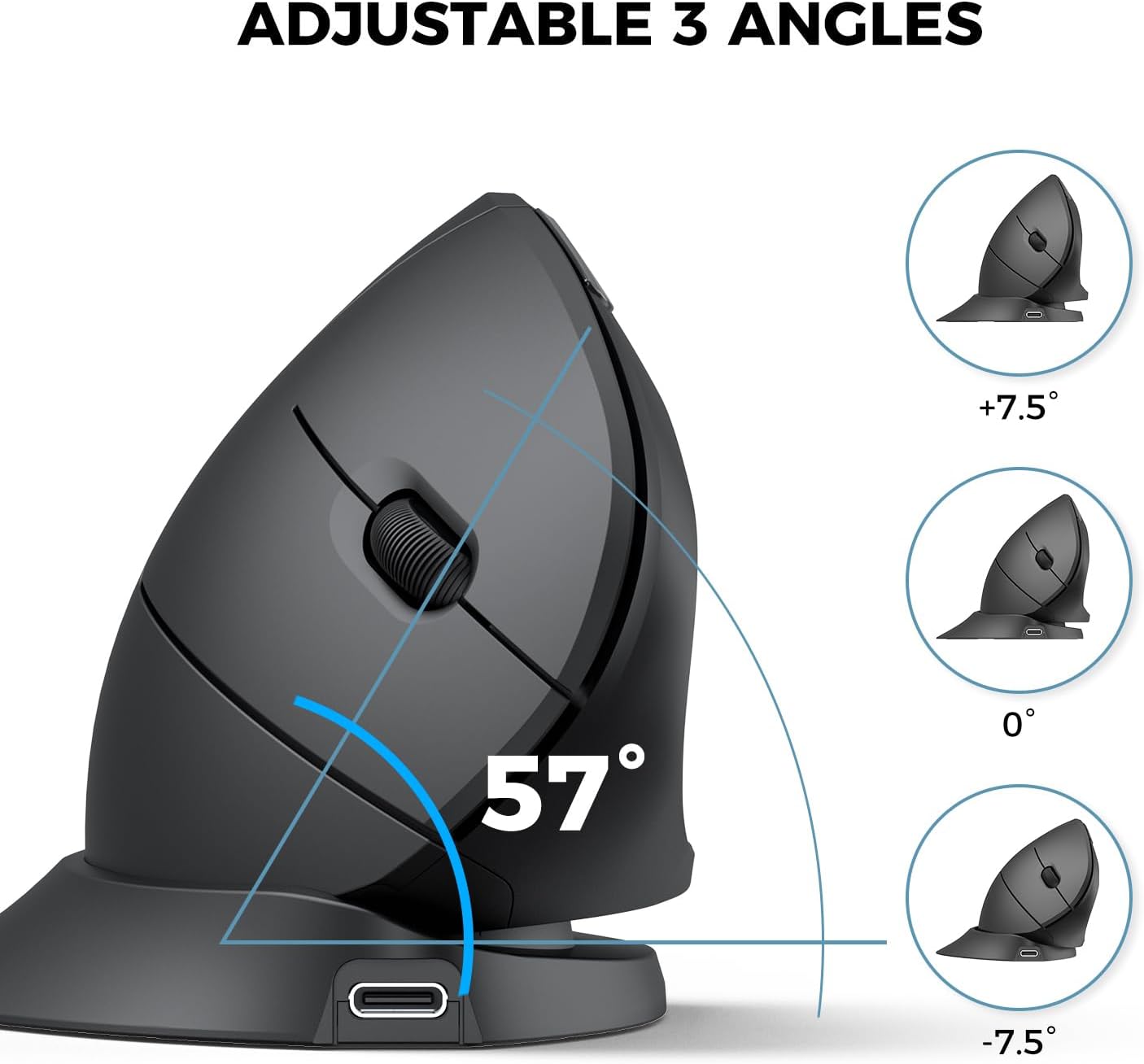 iClever TM254 Ergonomic Mouse, 2.4G Wireless Vertical Rechargeable ...